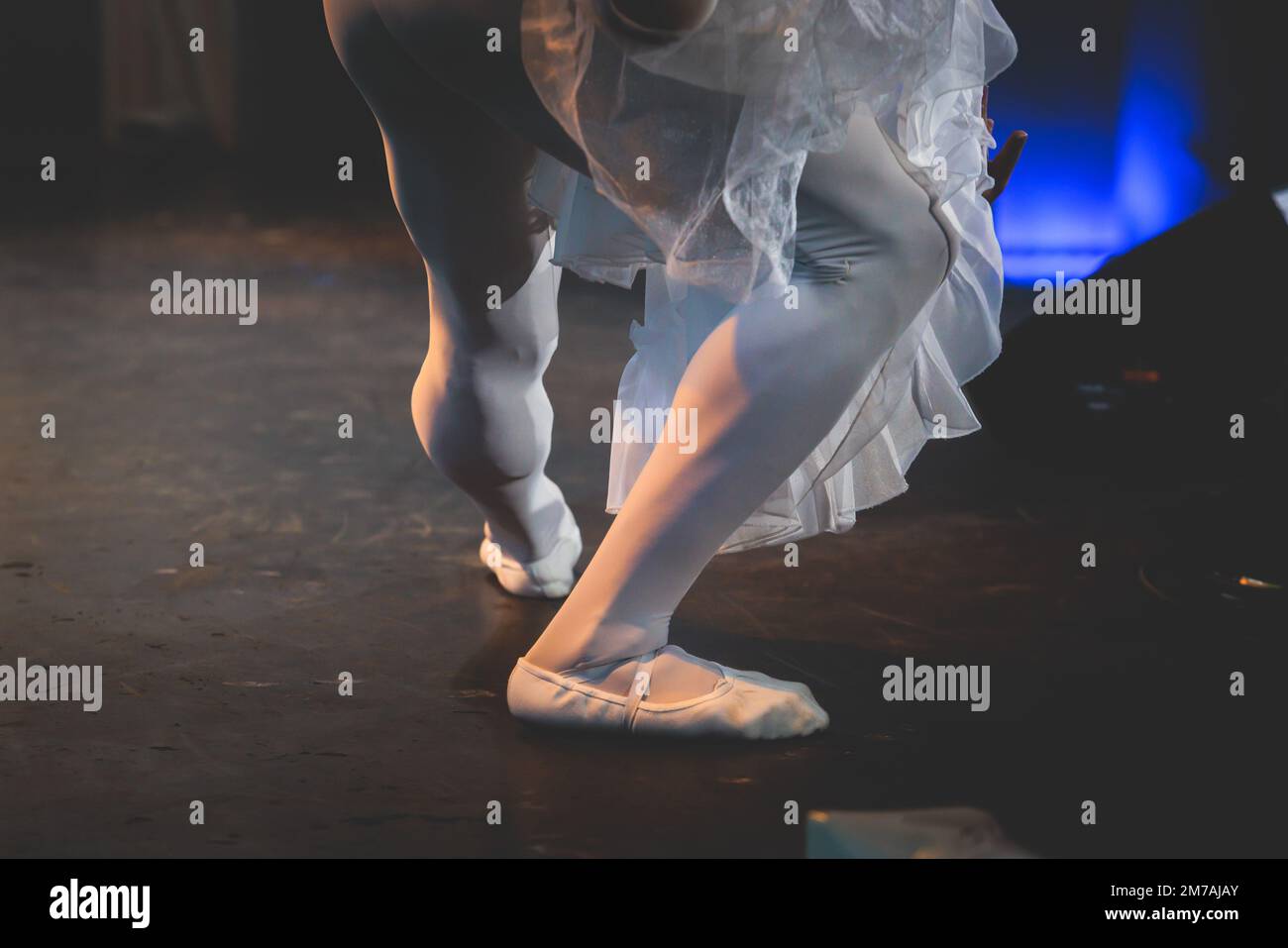 Ballet dancers couple during performance repetition, classic ballet ...