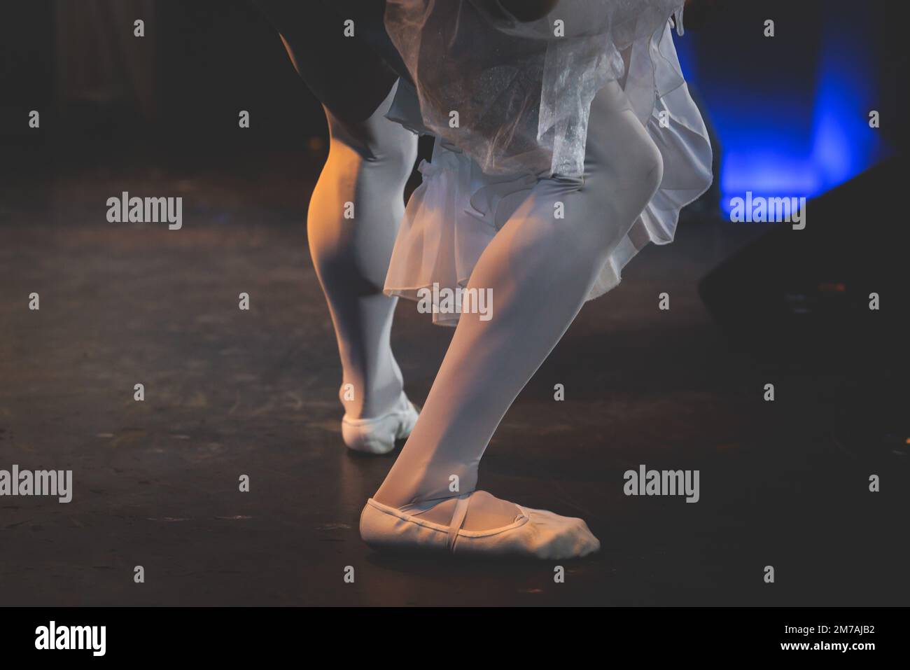Ballet dancers couple during performance repetition, classic ballet ...