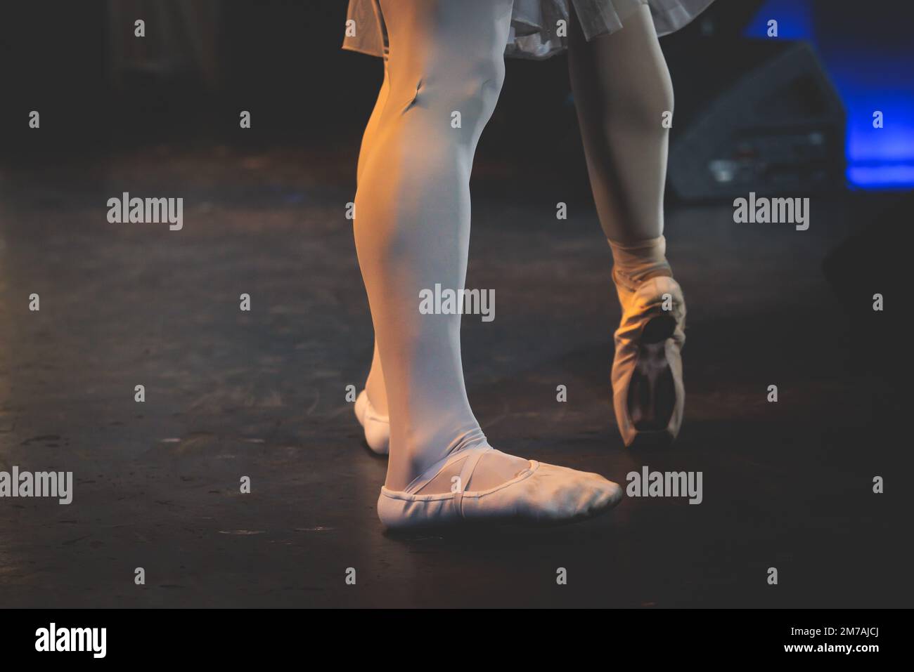 Ballet dancers couple during performance repetition, classic ballet ...