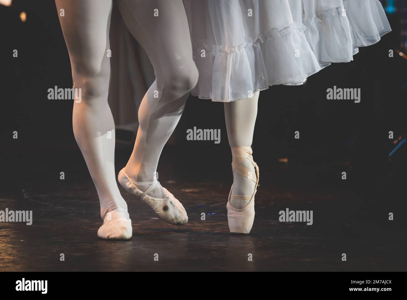 Ballet dancers couple during performance repetition, classic ballet ...