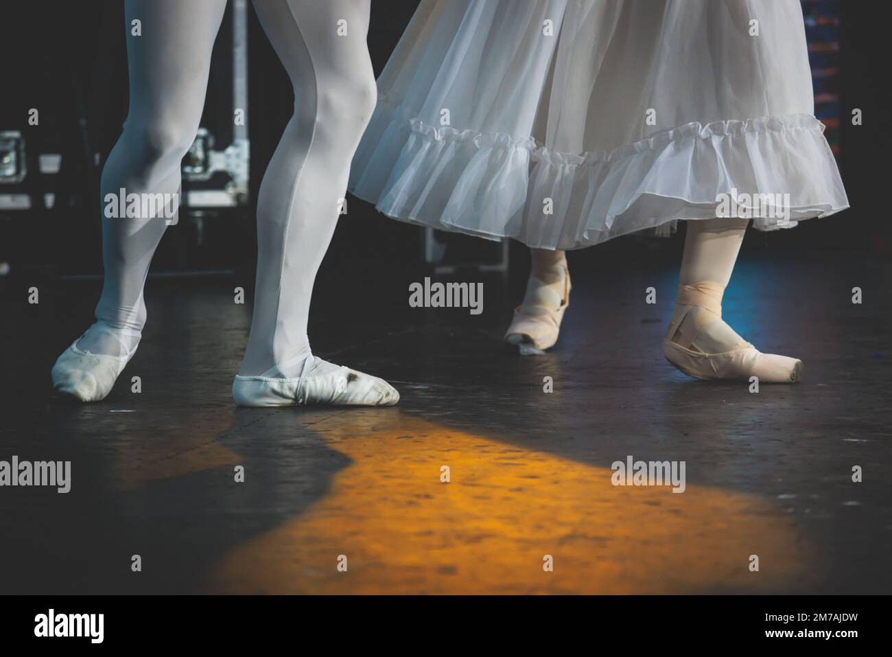 Ballet dancers couple during performance repetition, classic ballet ...