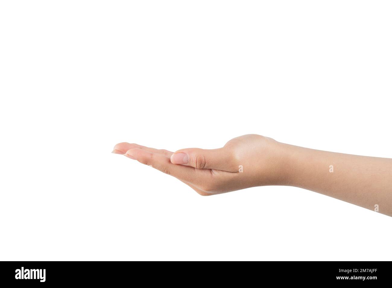 Woman's hand with the palm extended as a sign of receiving something ...