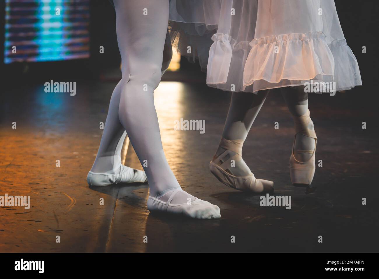 Ballet dancers couple during performance repetition, classic ballet ...