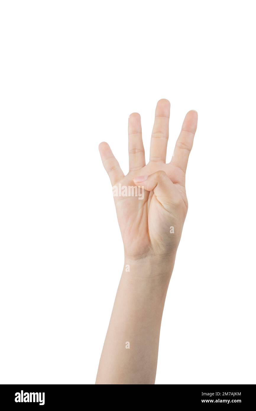 Woman showing the number two with hand signs, on white background. hand ...