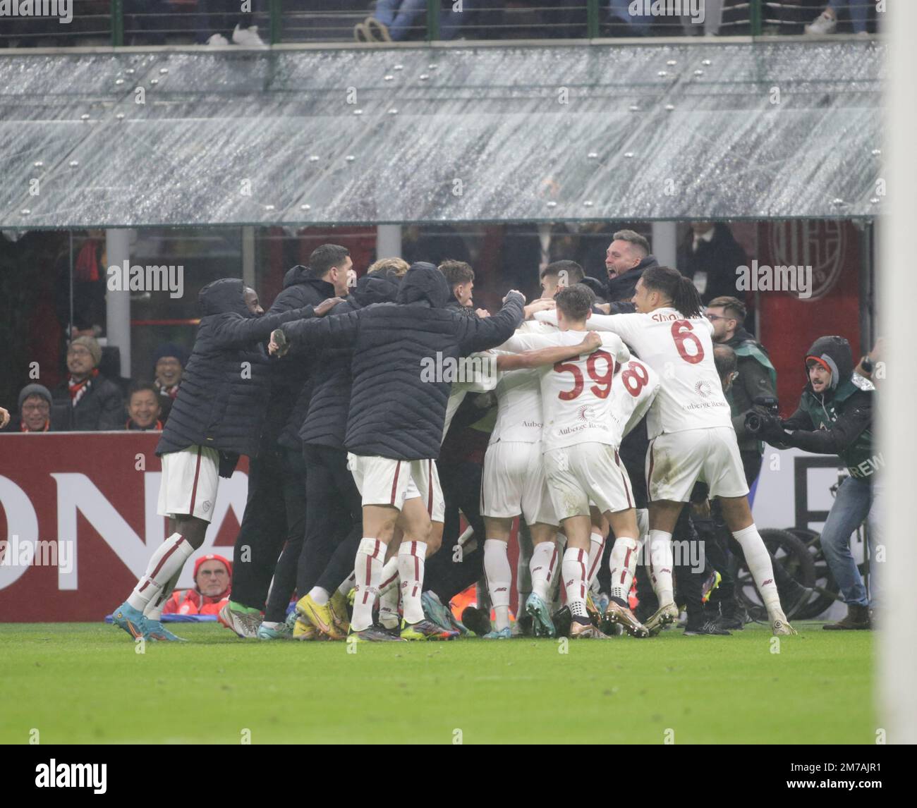 As Roma players celebrating after a goal during the Italian Serie A ...