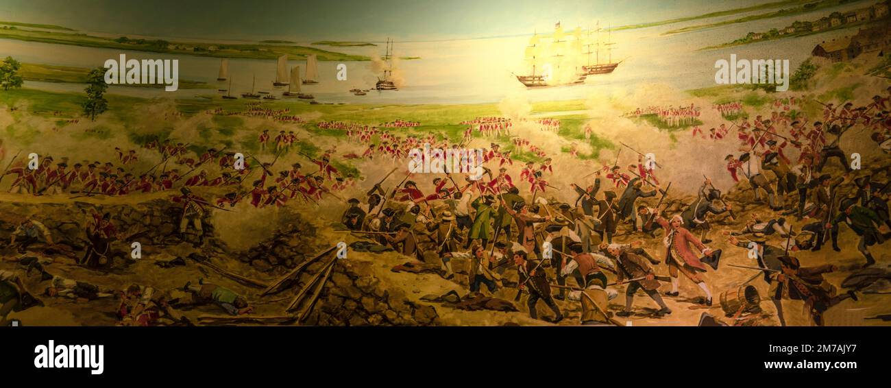 panorama picture of the Battle of Bunker Hill with ships in the ...