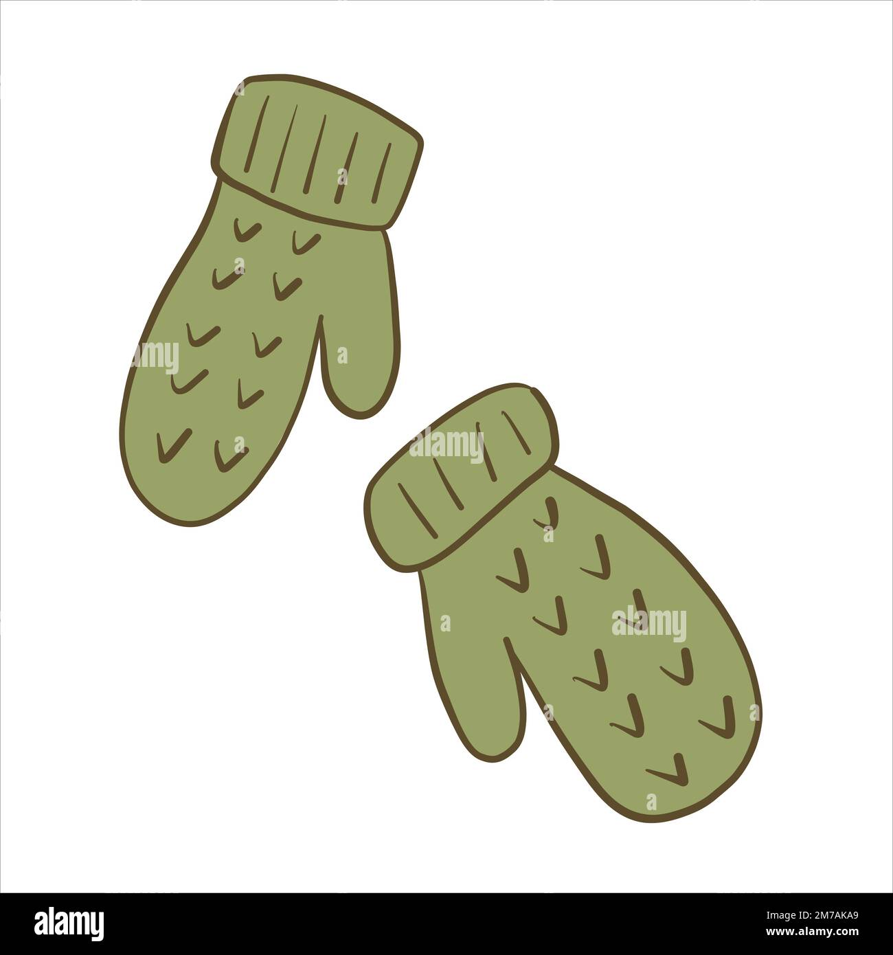 Vector illustration in doodle style. Knitted warm winter mittens with ...