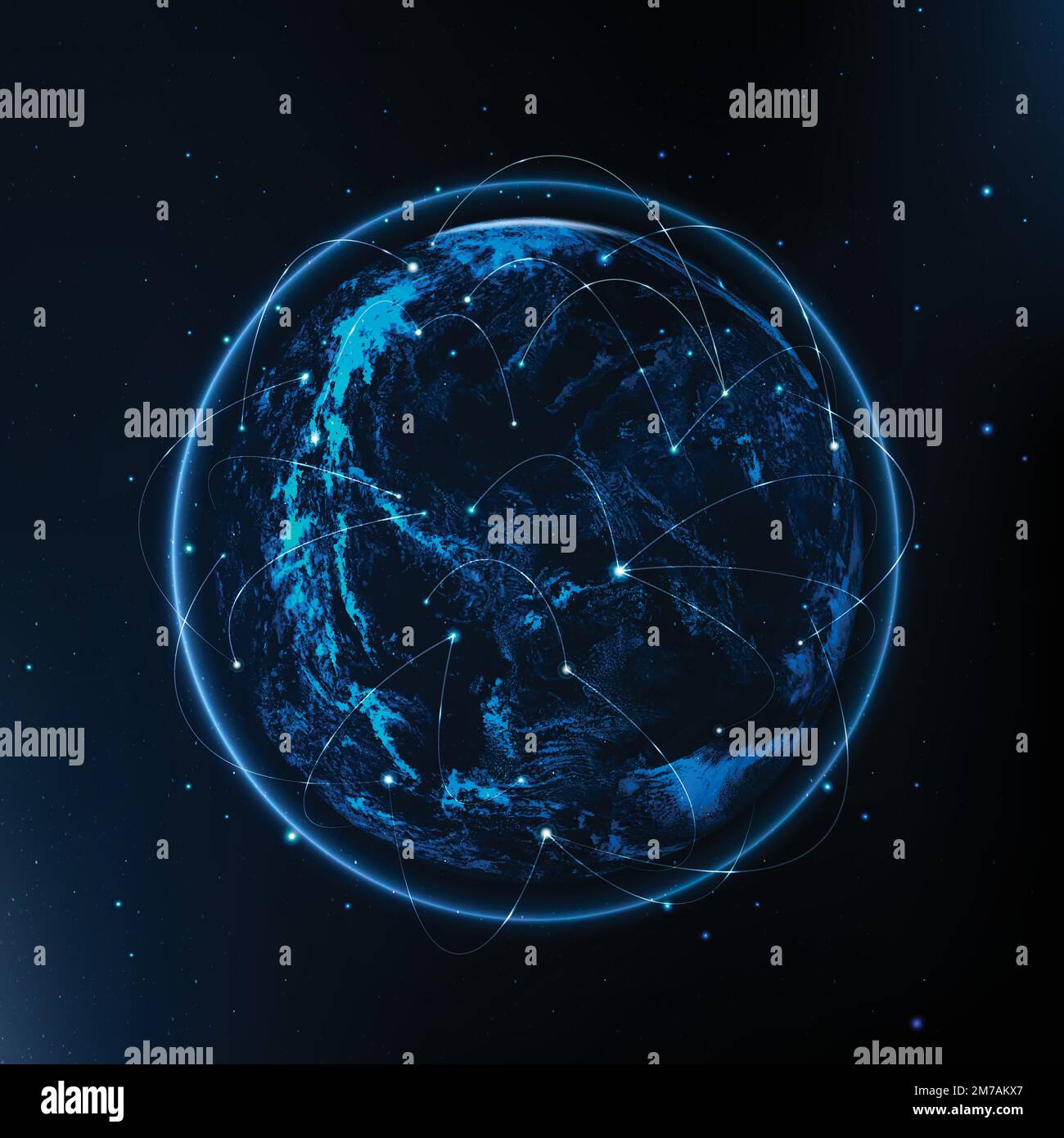 Global network technology icon vector in blue on gradient background ...
