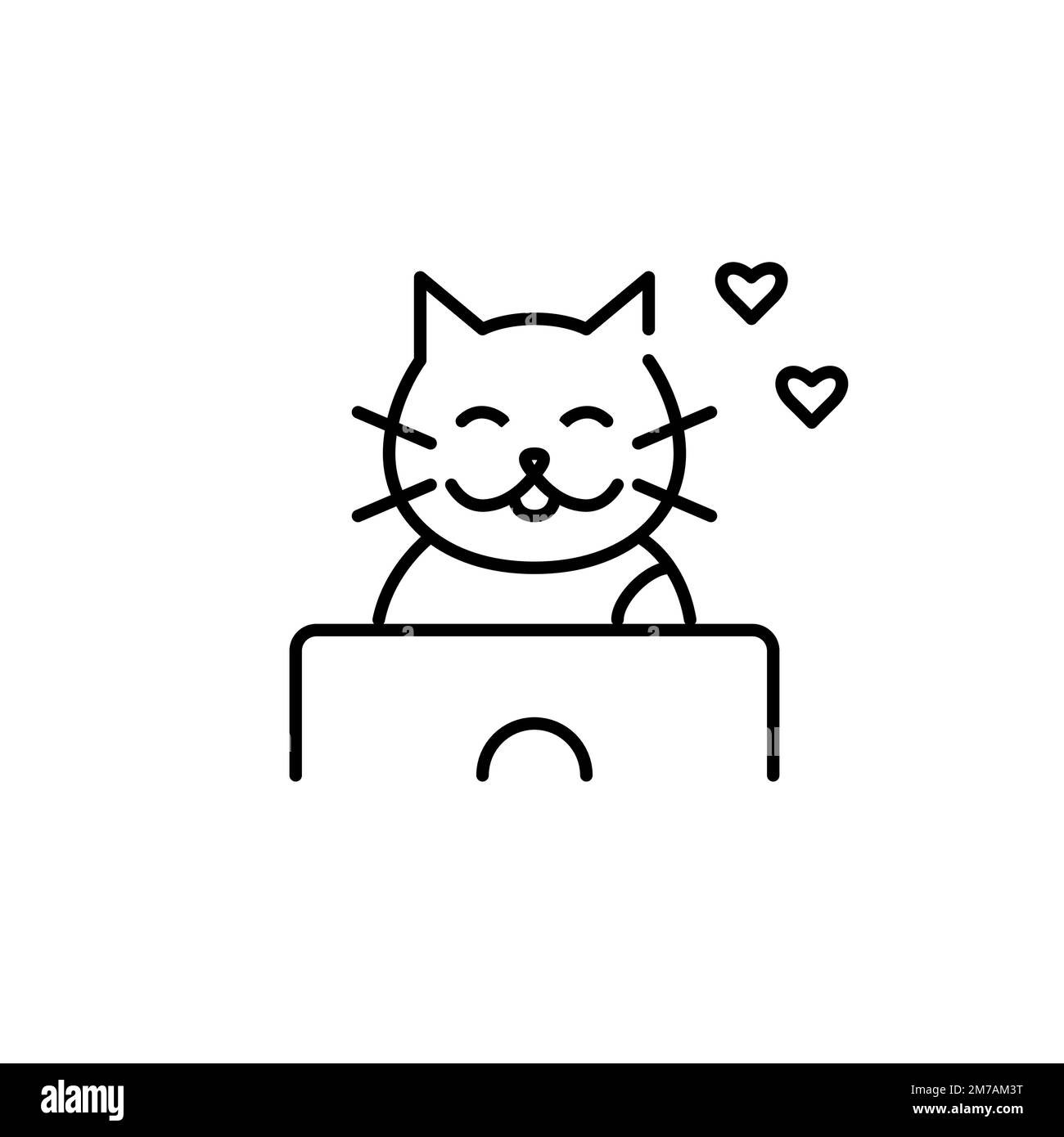 Cat blogger at laptop receiving likes. Pixel perfect, editable stroke ...