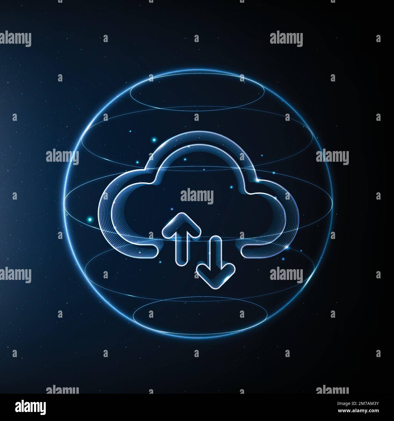 Cloud network technology icon vector in blue on gradient background ...
