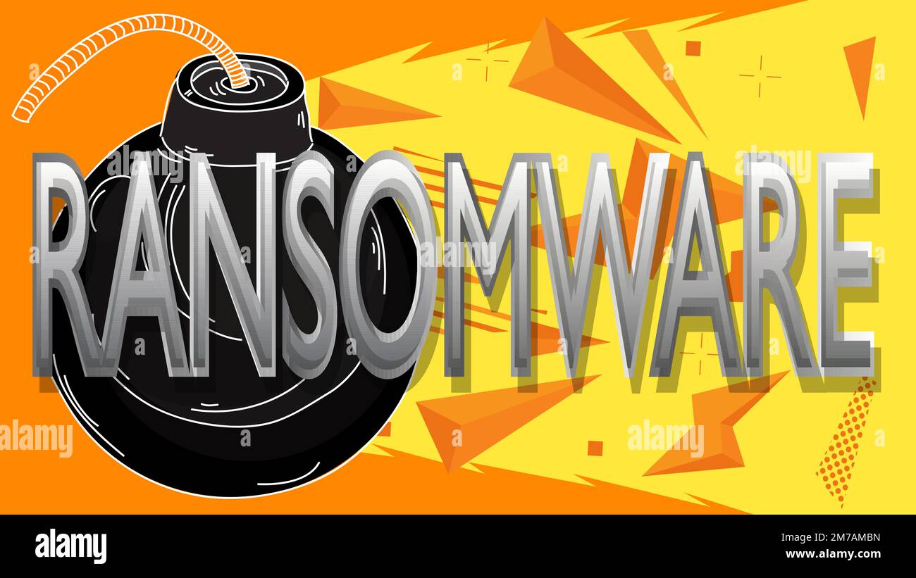Ransomware text with black Bomb. Cartoon Vector Illutration Stock ...