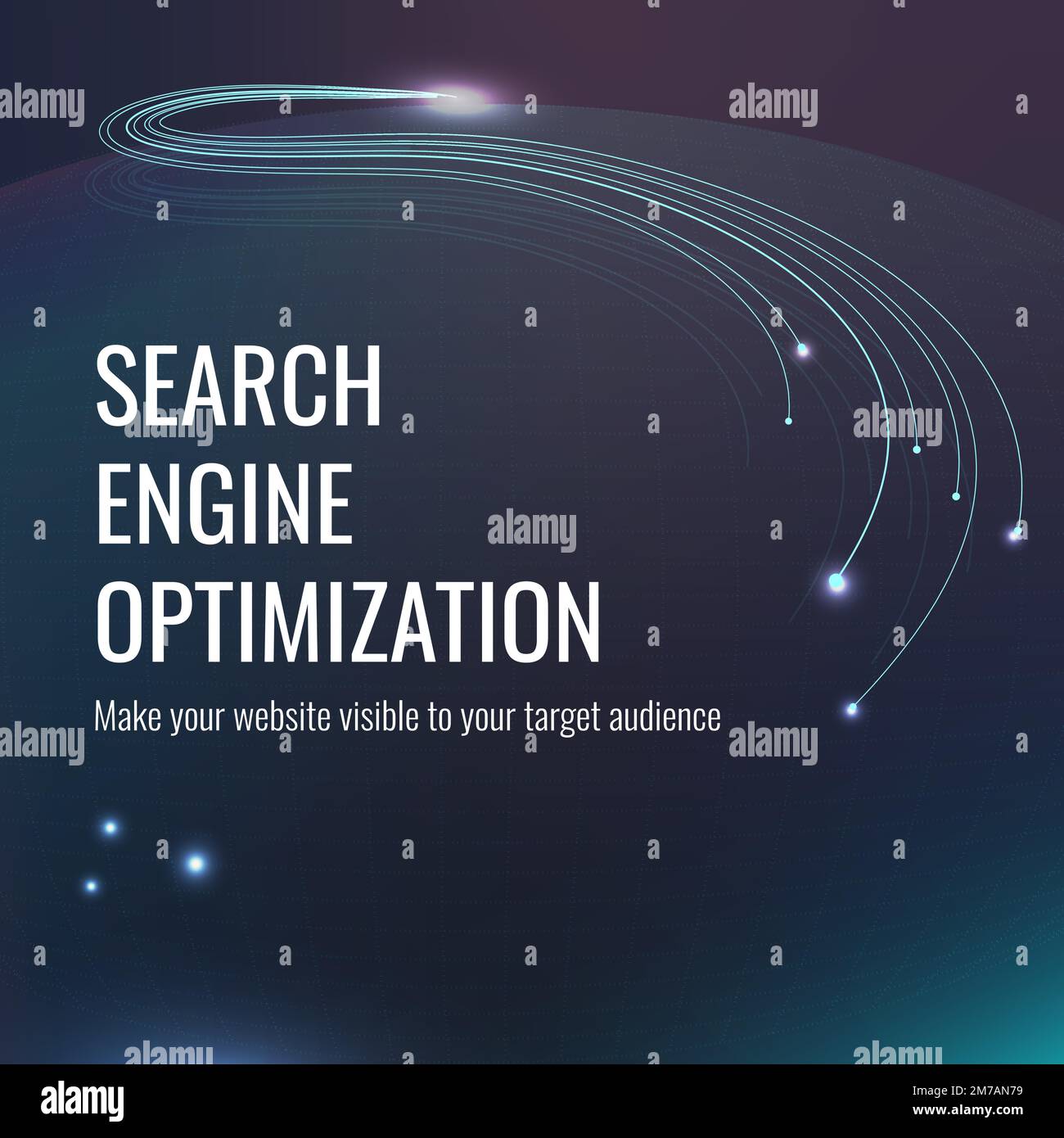 SEO technology template vector for social media post in dark blue tone ...