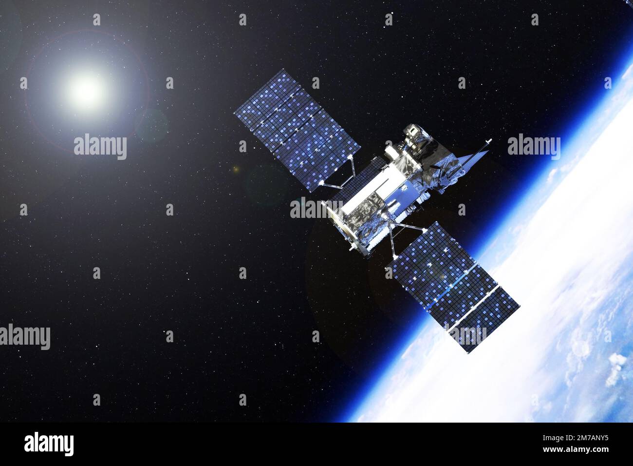 Space communications satellite above the earth. Elements of this image ...