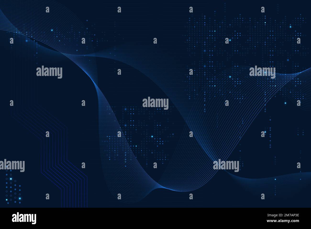 Blue futuristic waves background vector with computer code technology ...