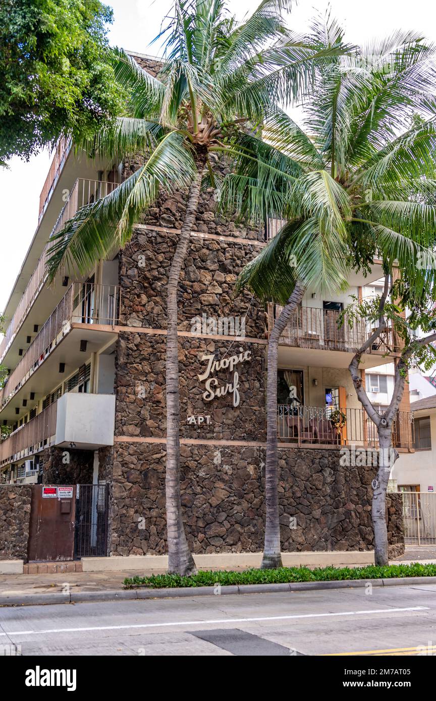 Honolulu, Hawaii - January 1, 2022: Tropic Surf apartment building in ...