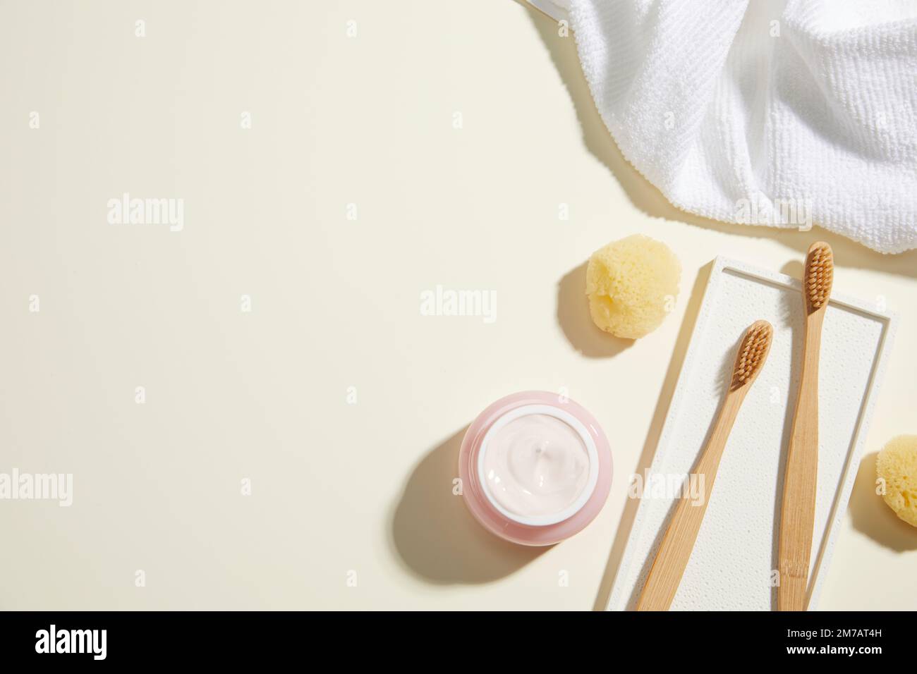 Various props in the bathroom background Stock Photo - Alamy