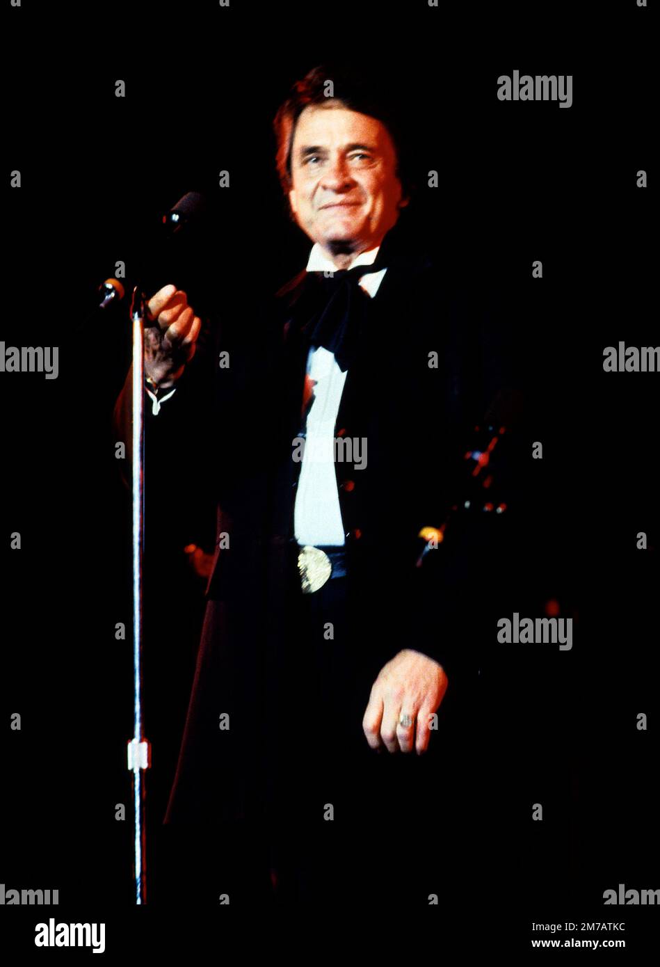Johnny Cash performing at the Anaheim Convention Center in 1984 Credit ...