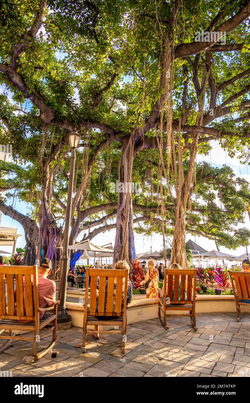 Honolulu, Hawaii - January 2, 2023: Enjoying the late evening on the ...