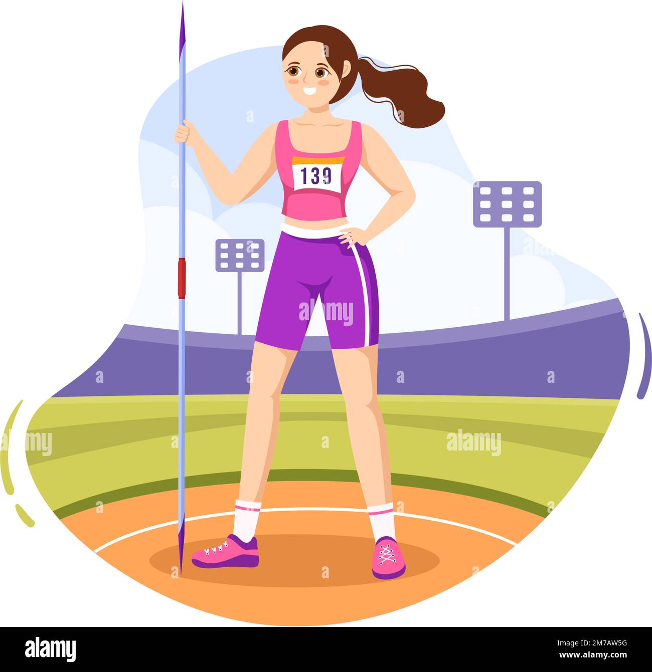 Javelin Throwing Athlete Illustration using a Long Lance Shaped Tool to ...