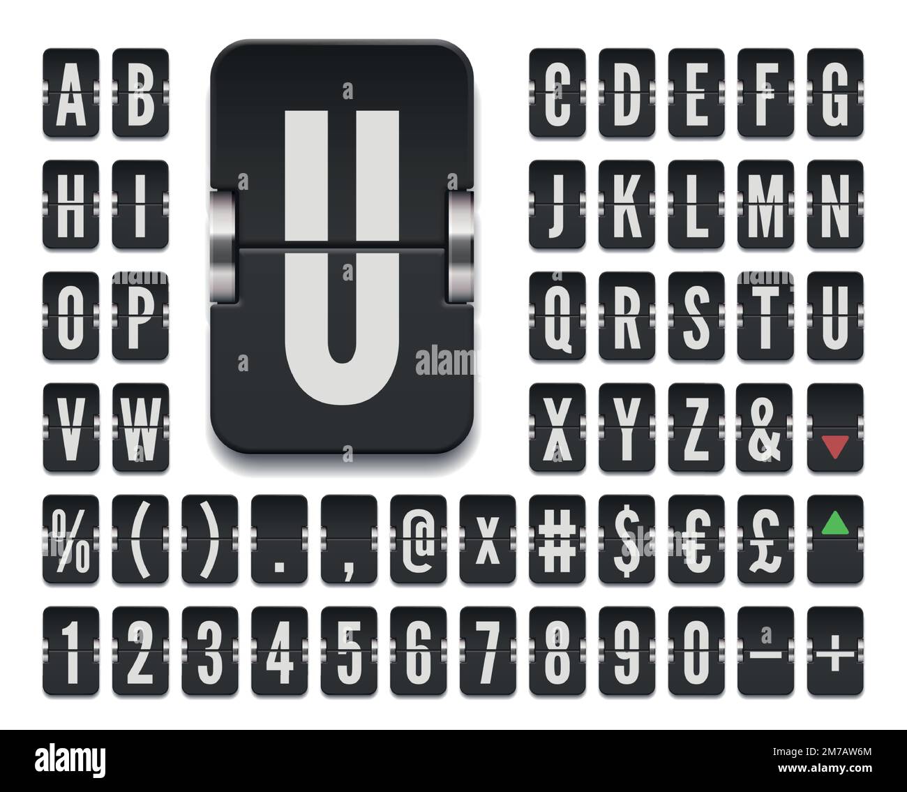 Airport mechanical flip scoreboard terminal alphabet font with numbers ...