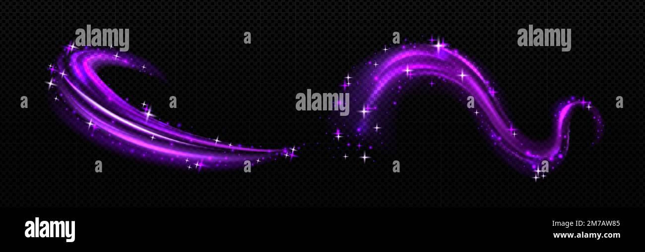 Magic light effect, purple air or wave wind flow with twinkle stars ...