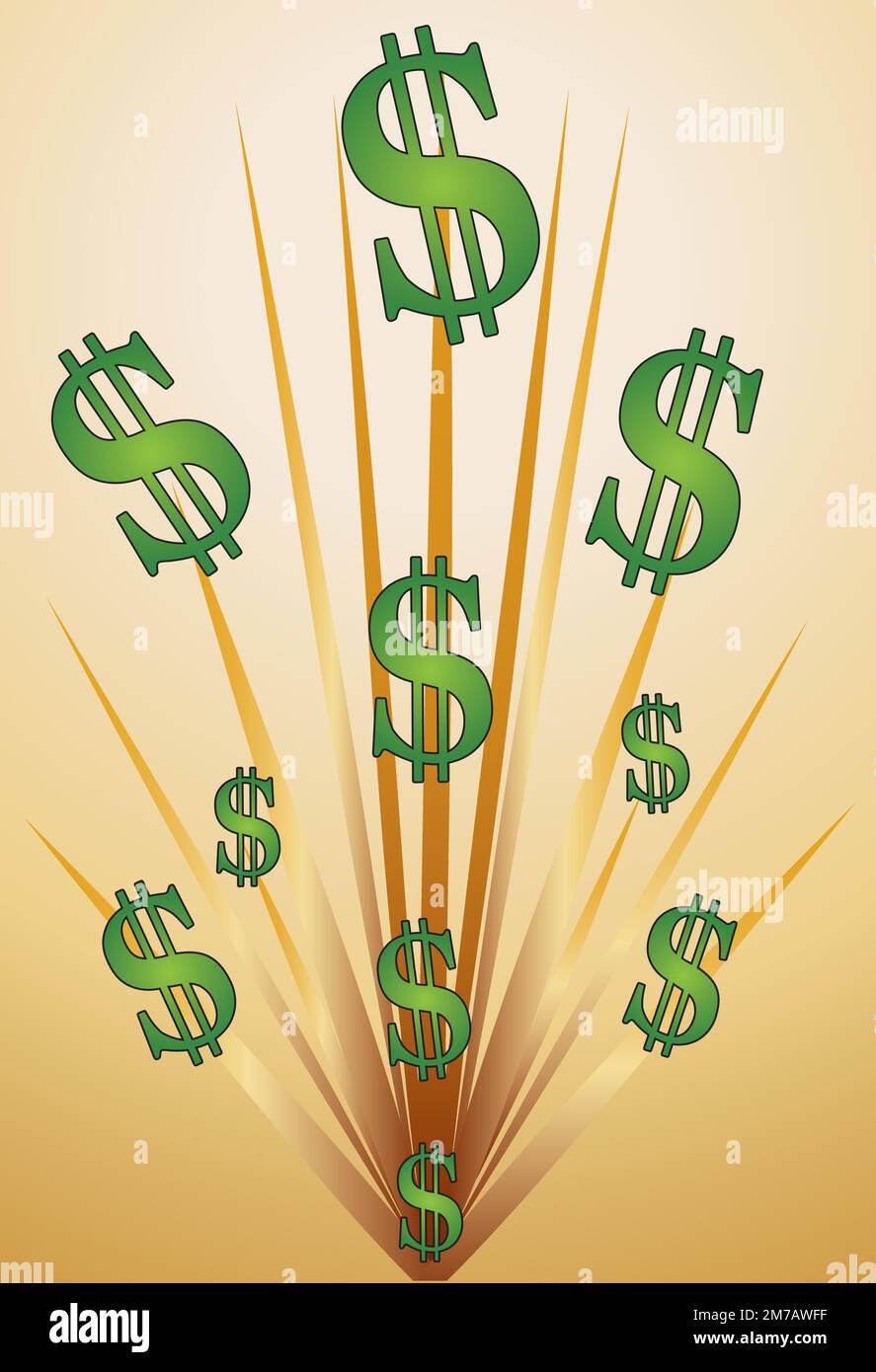 green dollar sign or text with gold lines and gold gradient background ...