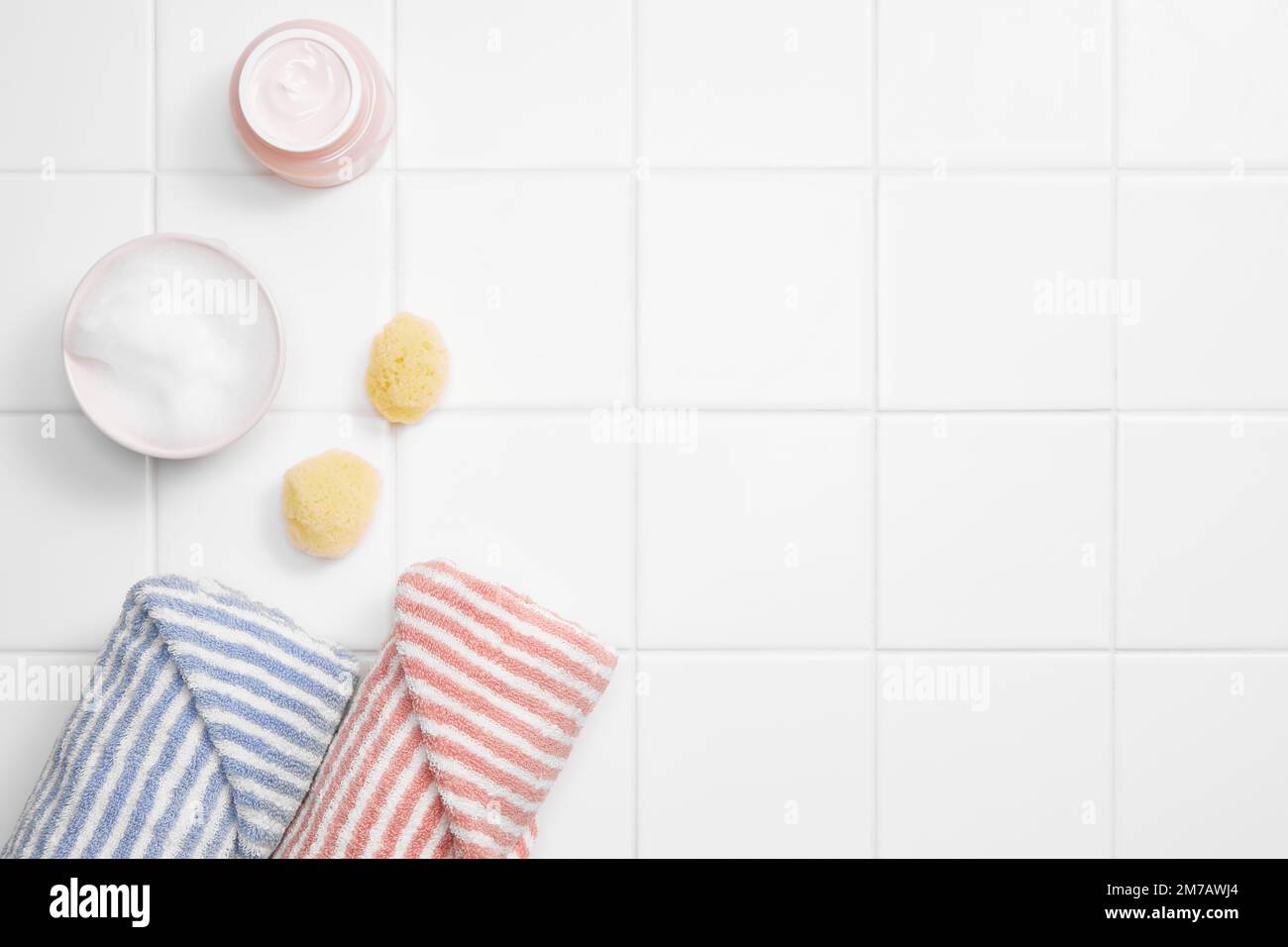Various props in the bathroom background Stock Photo - Alamy