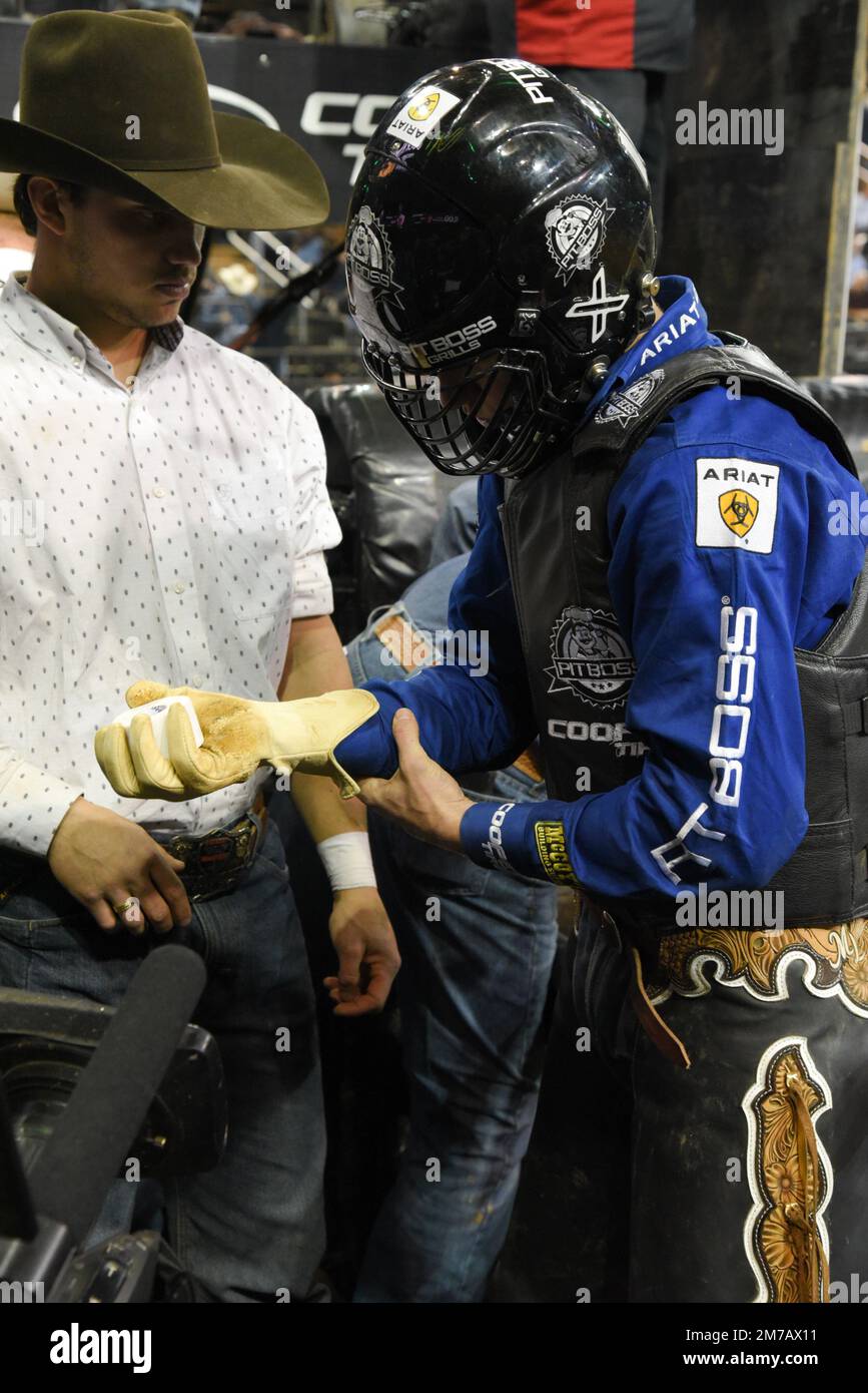 Professional Bull Rider riders at the bull pen during the PBR Monster ...