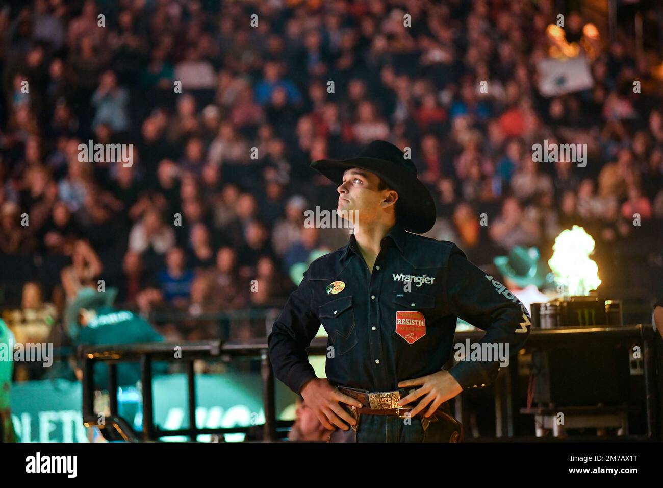 Professional Bull Riders are introduced during an opening ceremony at ...