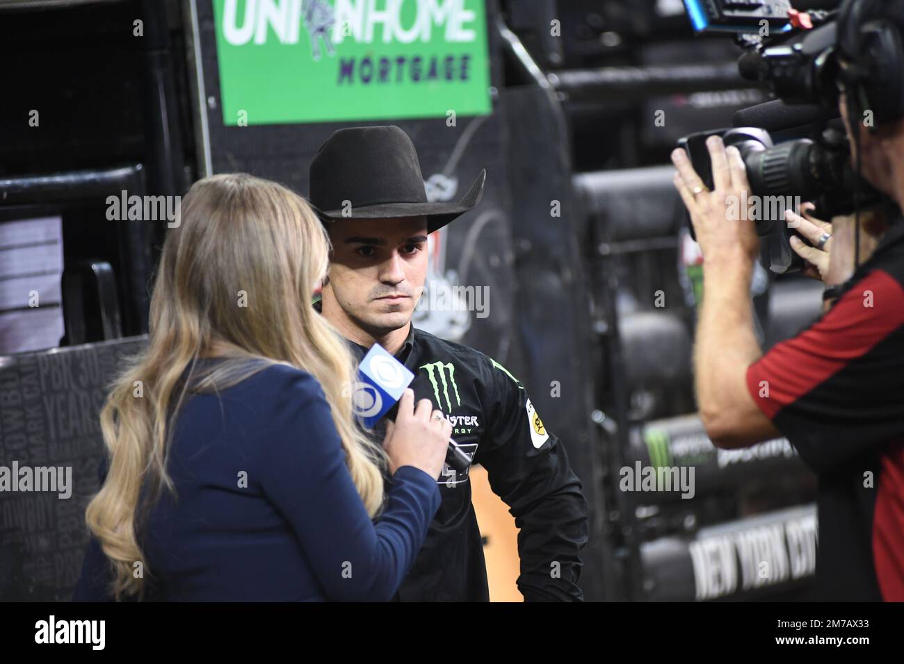 Professional Bull Rider Jose Vitor Leme is interviewed after winning ...