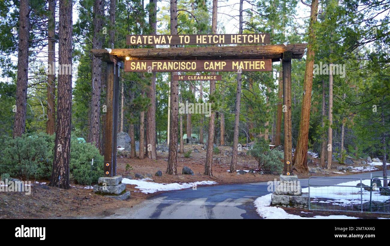gateway to hetch hetchy, pictured in winter, Yosemite National Park ...