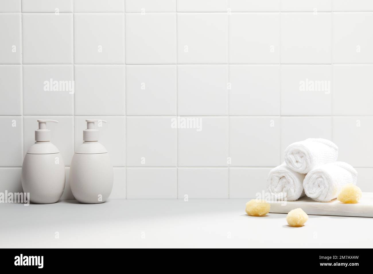 Various props in the bathroom background Stock Photo - Alamy