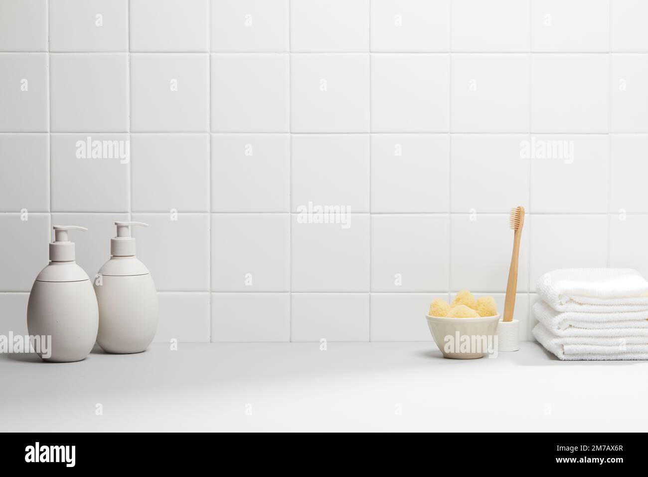 Various props in the bathroom background Stock Photo - Alamy