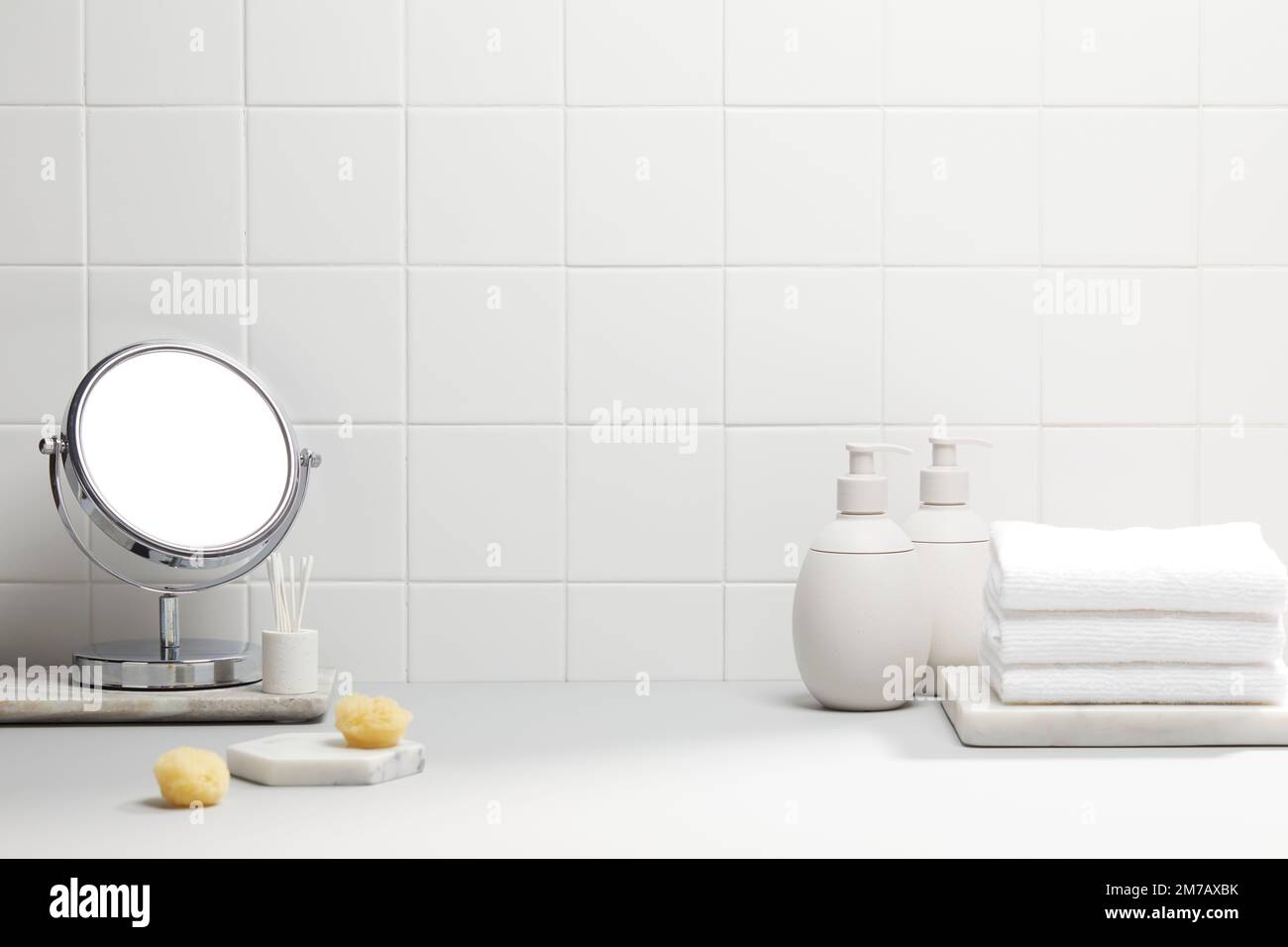 Various props in the bathroom background Stock Photo - Alamy