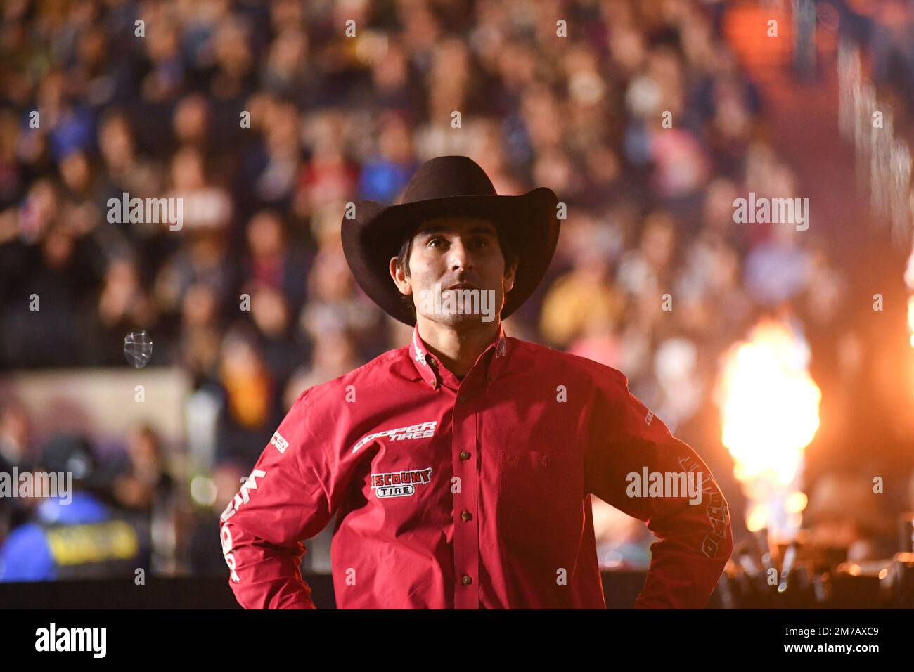 Professional Bull Riders are introduced during an opening ceremony at ...