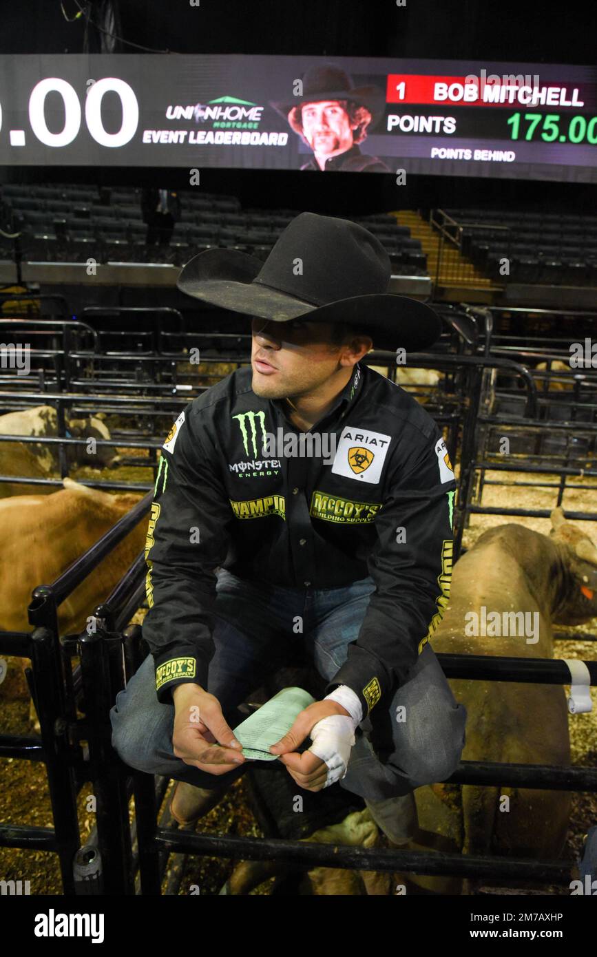 Professional Bull Rider riders at the bull pen during the PBR Monster ...