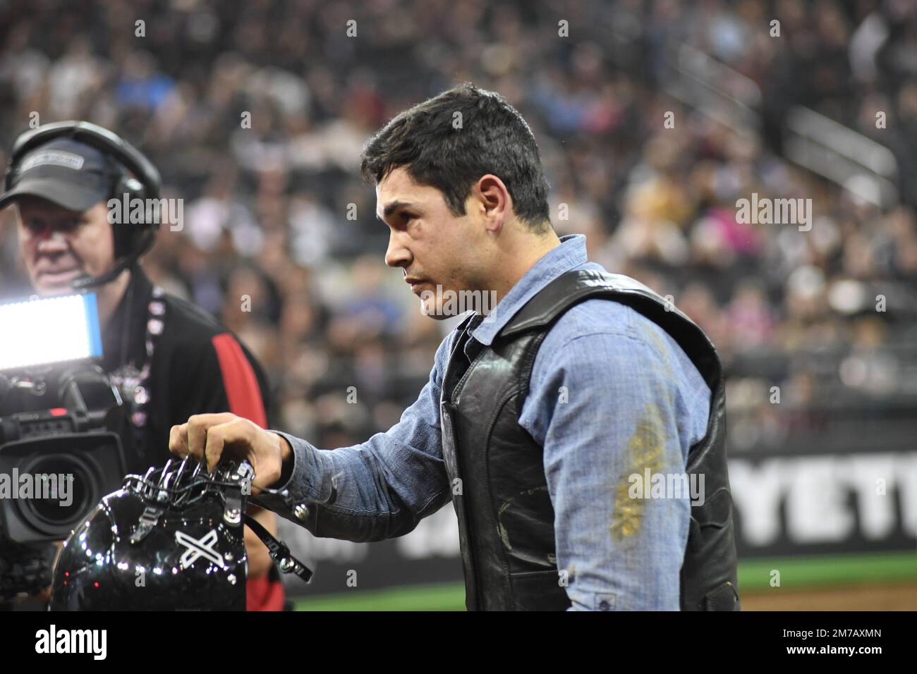 New York, USA. 08th Jan, 2023. Professional Bull Rider Alex Cerqueira rides bull Falcon Eddie ...