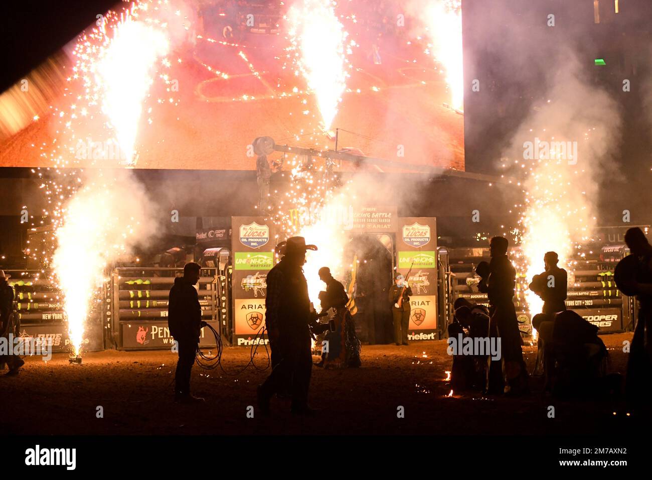 New York, USA. 08th Jan, 2023. Professional Bull Riders are introduced ...
