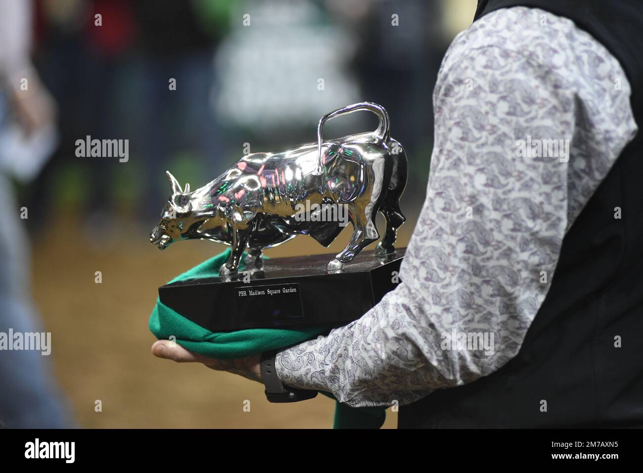 New York, USA. 08th Jan, 2023. The Buck Off trophy is seen at the PBR ...