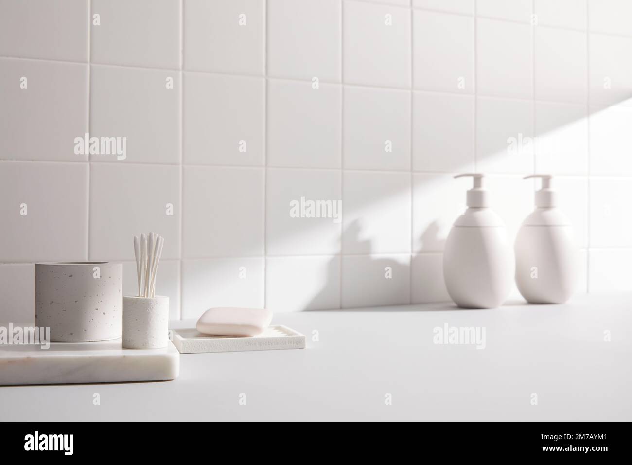 Various props in the bathroom background Stock Photo - Alamy