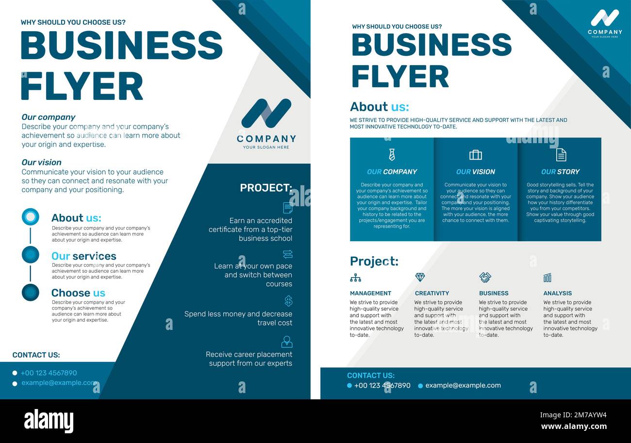Foldable business flyer template vector in blue modern design Stock ...