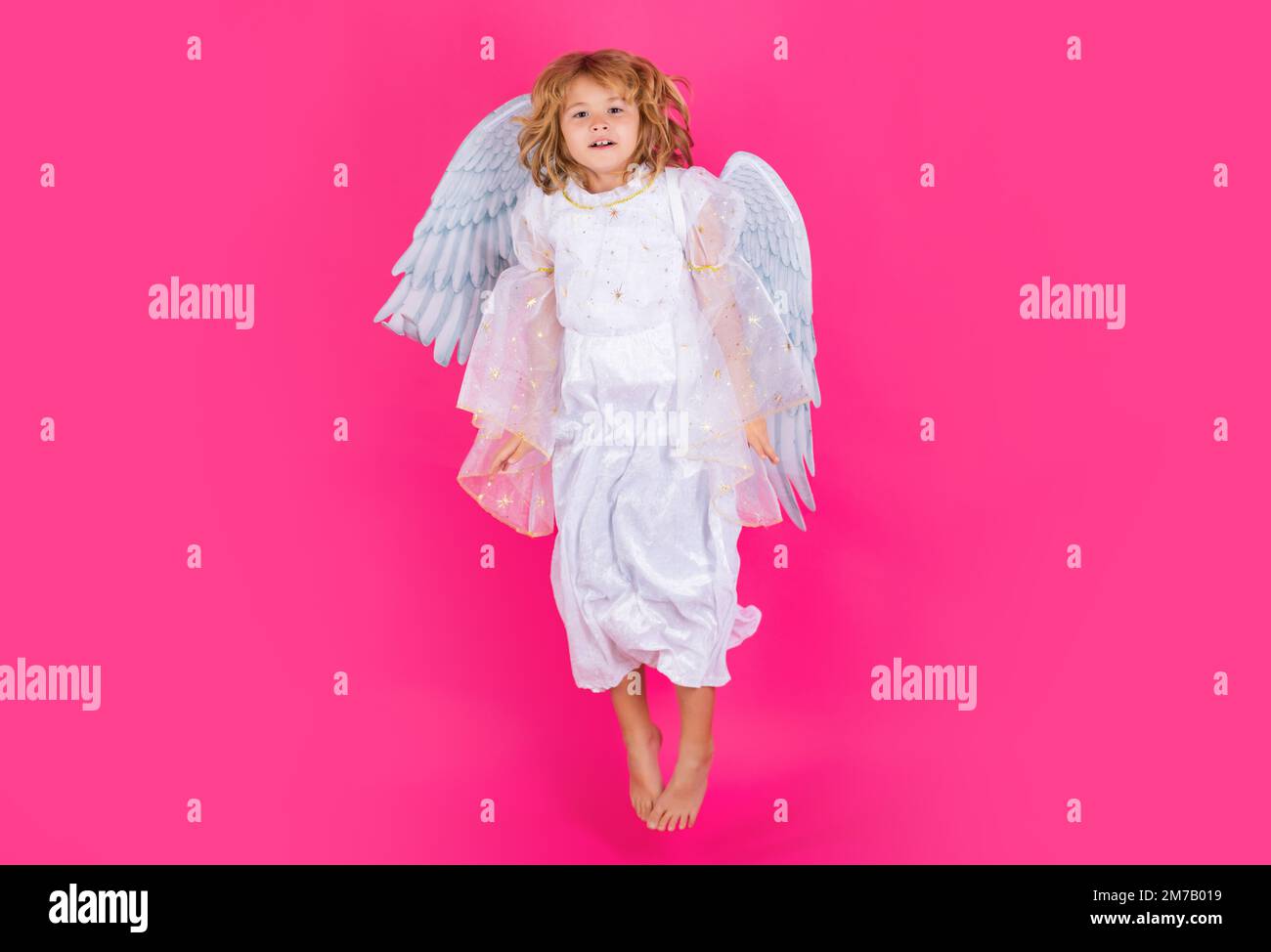 Angel child jump, kids jumping, full body in movement. Valentines day ...