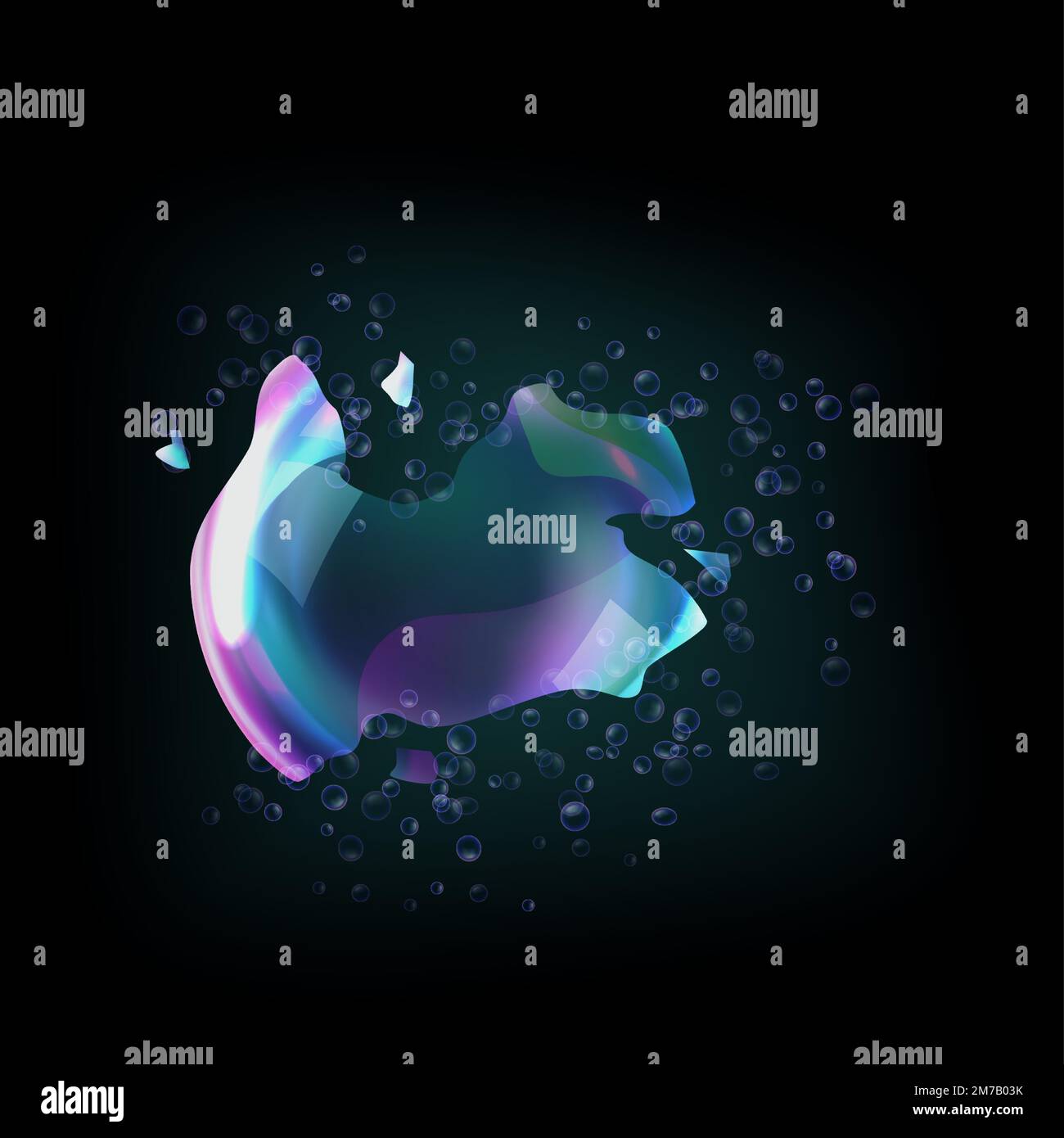 Bursting soap bubbles process stage vector illustration, realistic ...