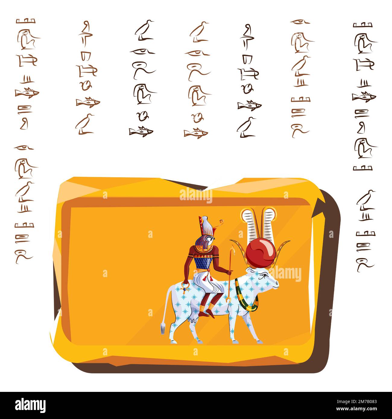 Stone Board Or Clay Plate With God Ra On Star Covered Cow Back Goddess Nut And Egyptian