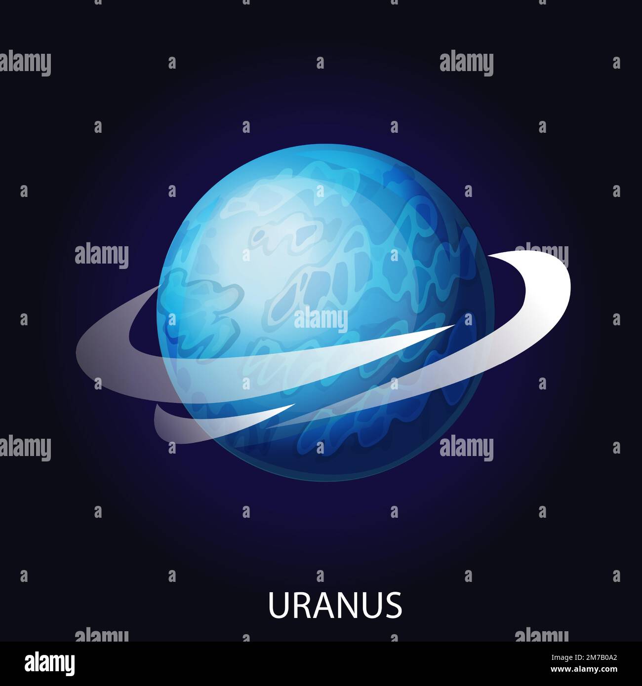 Planet Uranus 3D cartoon vector illustration. Spherical blue planet ...