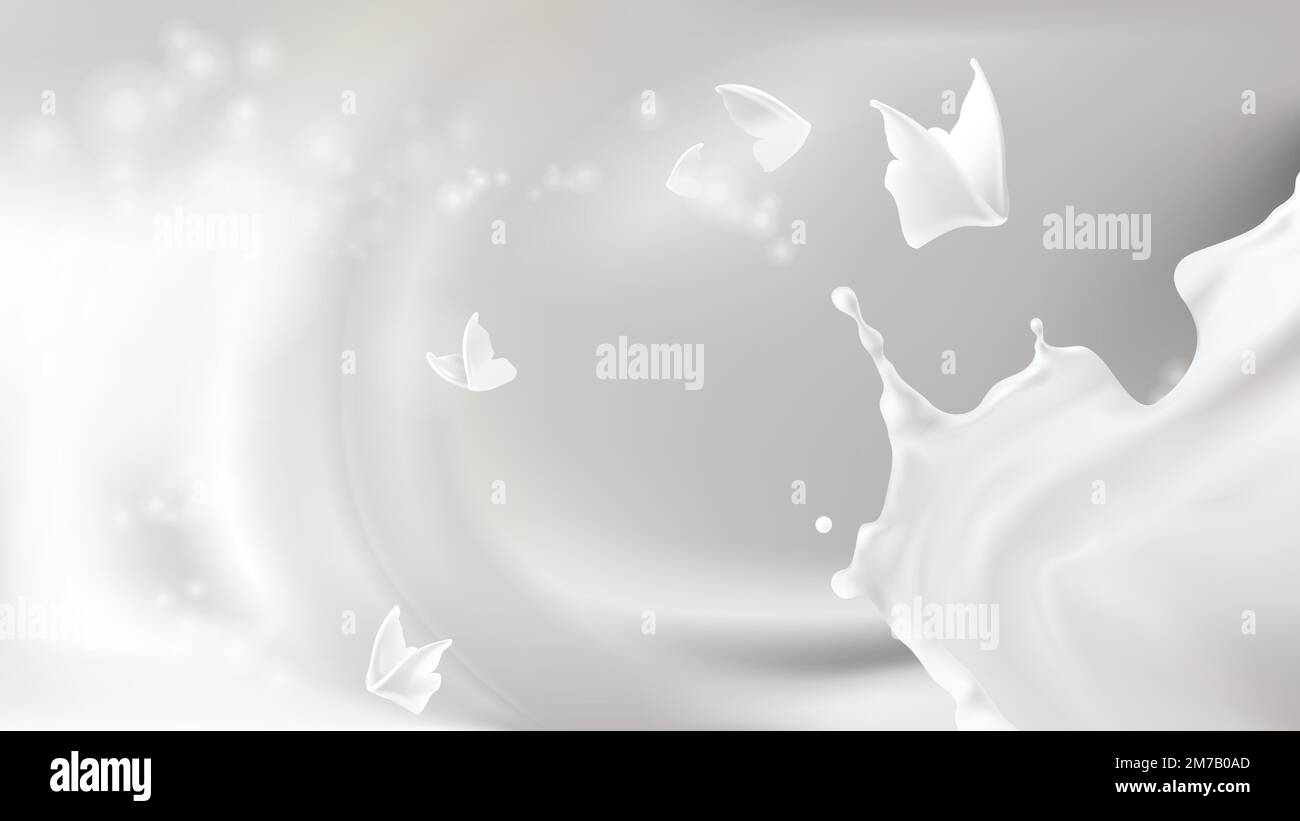 Milk pouring splash swirl shape and white liquid silhouettes of flying ...