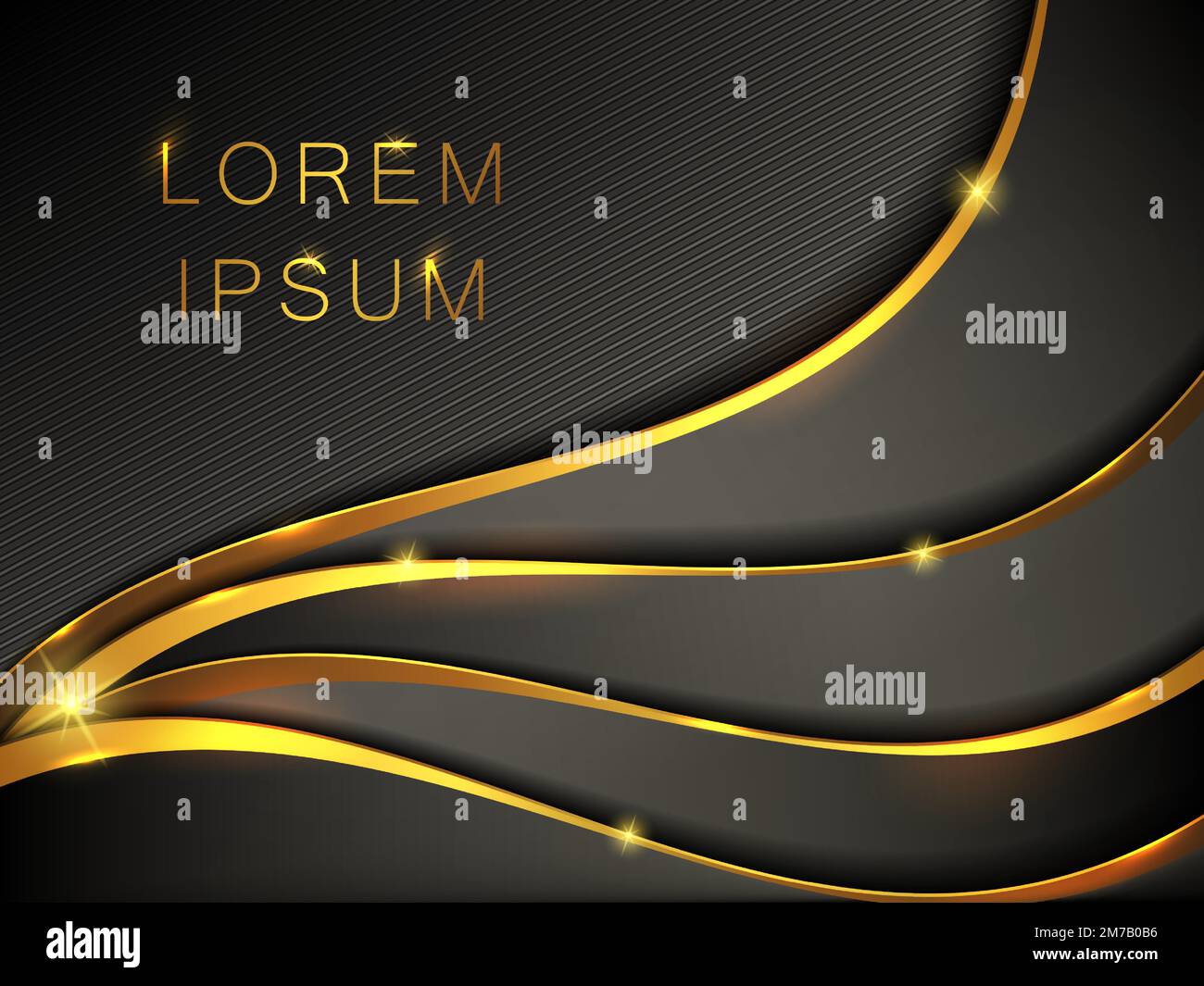 Abstract black gold metallic wavy banner realistic vector illustration ...