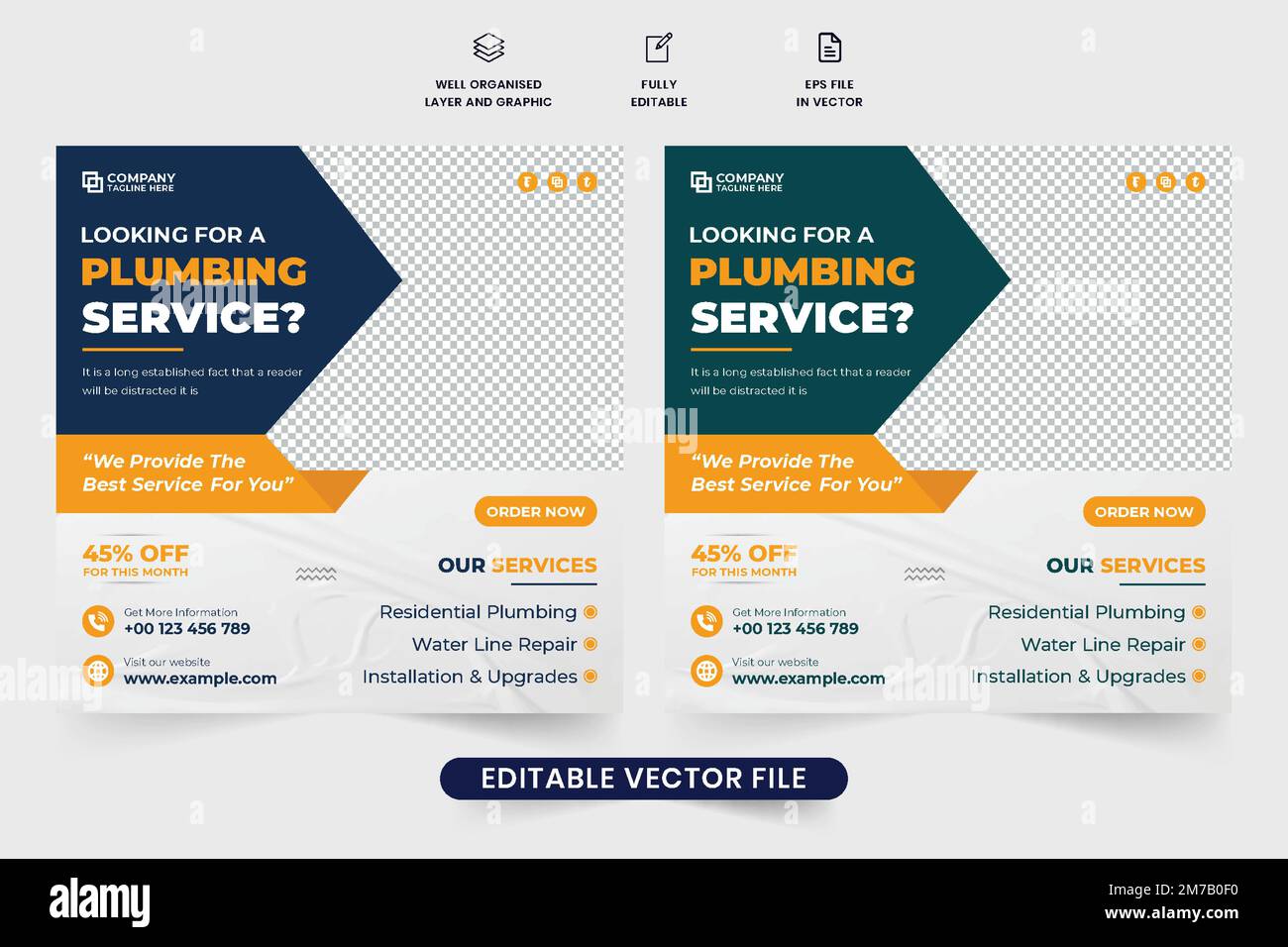 Plumbing service commercial poster design with creative shapes ...