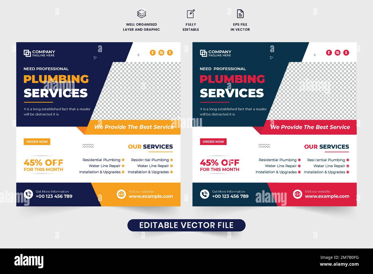 Professional plumbing service social media post vector with purple and ...