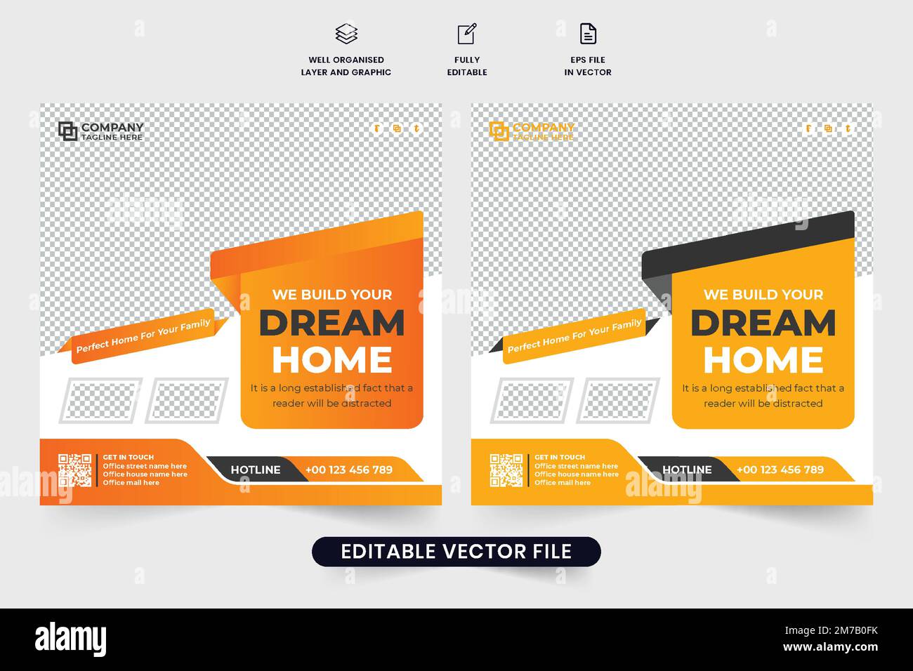 Real estate construction business promotional web banner design with ...